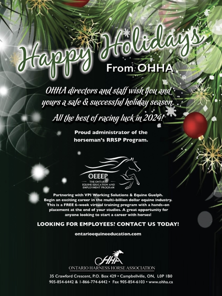 HAPPY HOLIDAYS FROM OHHA - Ontario Harness Horse Association